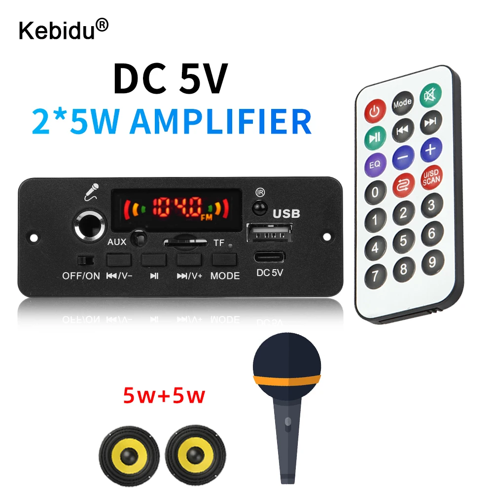 Kebidu-10W-Digital-Amplifier-MP3-Decoder-Board-DC-5V-Bluetooth-5-0-FM ...