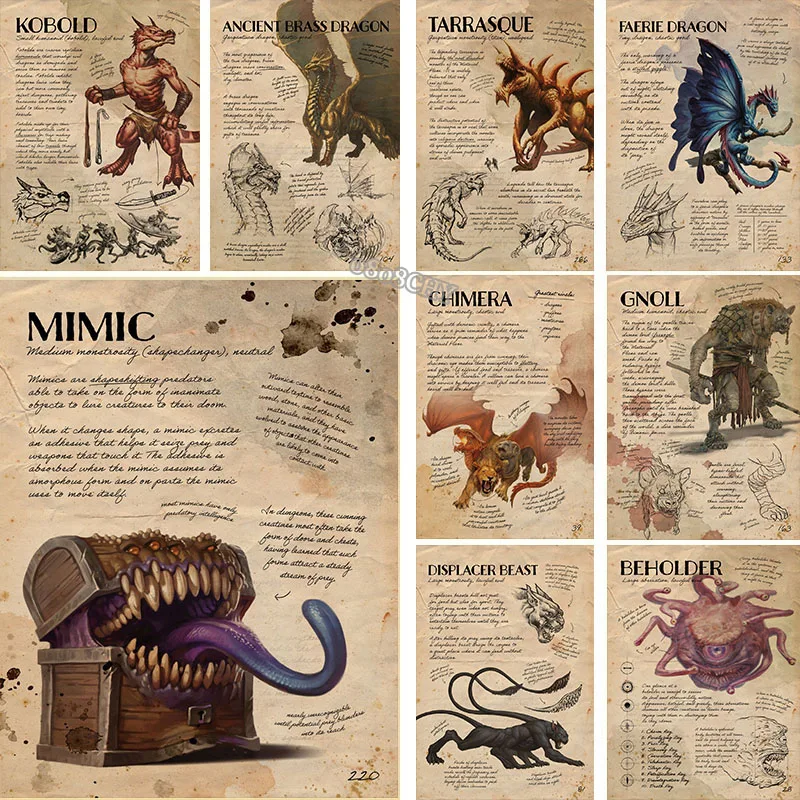 Vintage-D-D-Monster-Manual-Posters-Canvas-Prints-Art-Monsters-Dragon ...