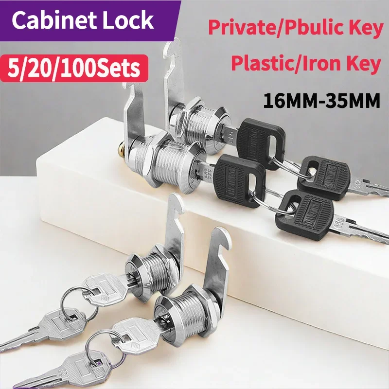 5/20 Sets Metal Cylinder Cabinet Locker Cam Lock With 2 Keys (Same Key ...