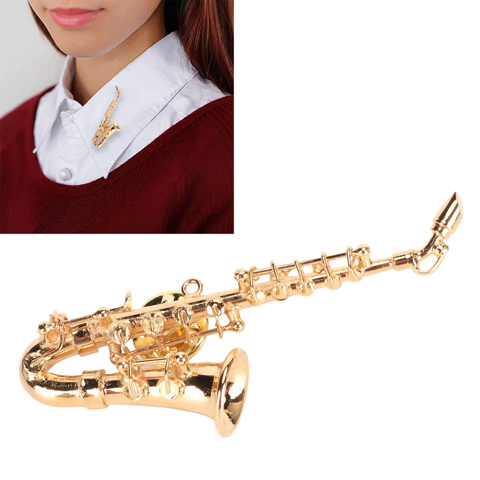 Clarinet Souvenirs Gold Miniature Musical Instrument Brooch Mini Clarinet