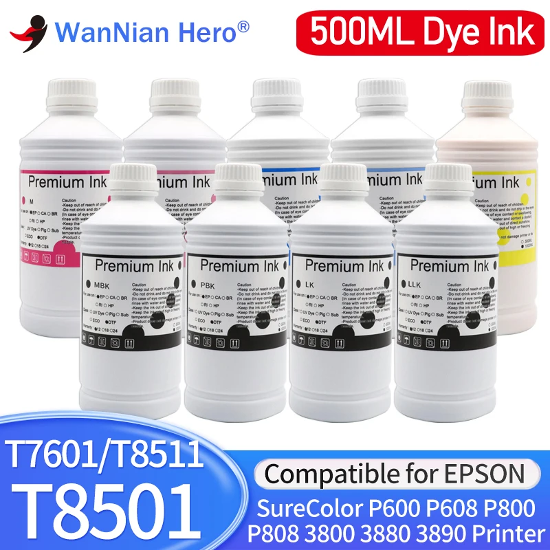 500ML-T8501-T7601-Dye-Ink-For-Epson-SureColor-P600-P608-P800-P808-3800 ...