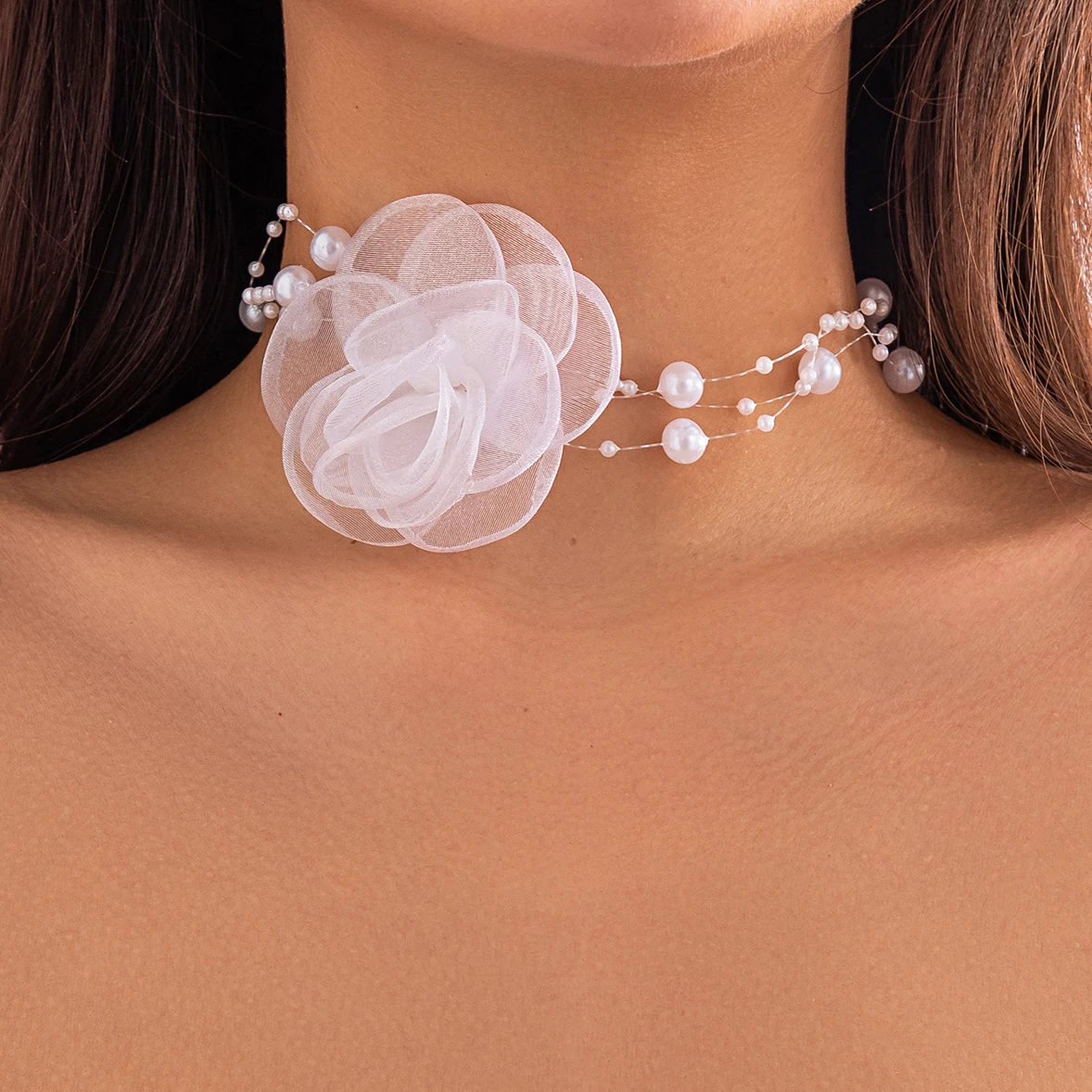 Ingemark-Elegant-White-Big-Rose-Flower-Clavicle-Chain-Necklace-for ...