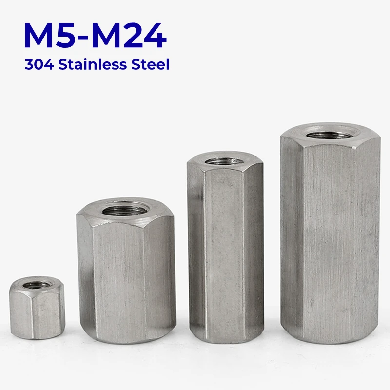 M5-M6-M8-M10-M12-M16-M20-M24-304-Stainless-Steel-Hex-Rod-Coupling-Nuts ...