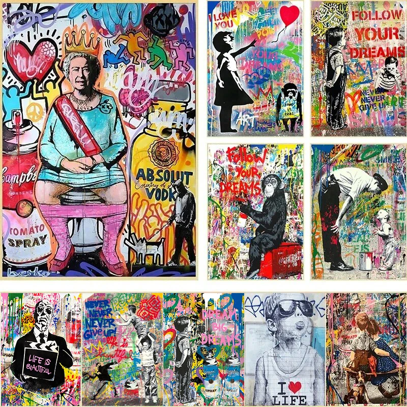 Graffiti-Street-Wall-Art-Pop-Art-Posters-Banksy-Portraits-Of-Famous ...