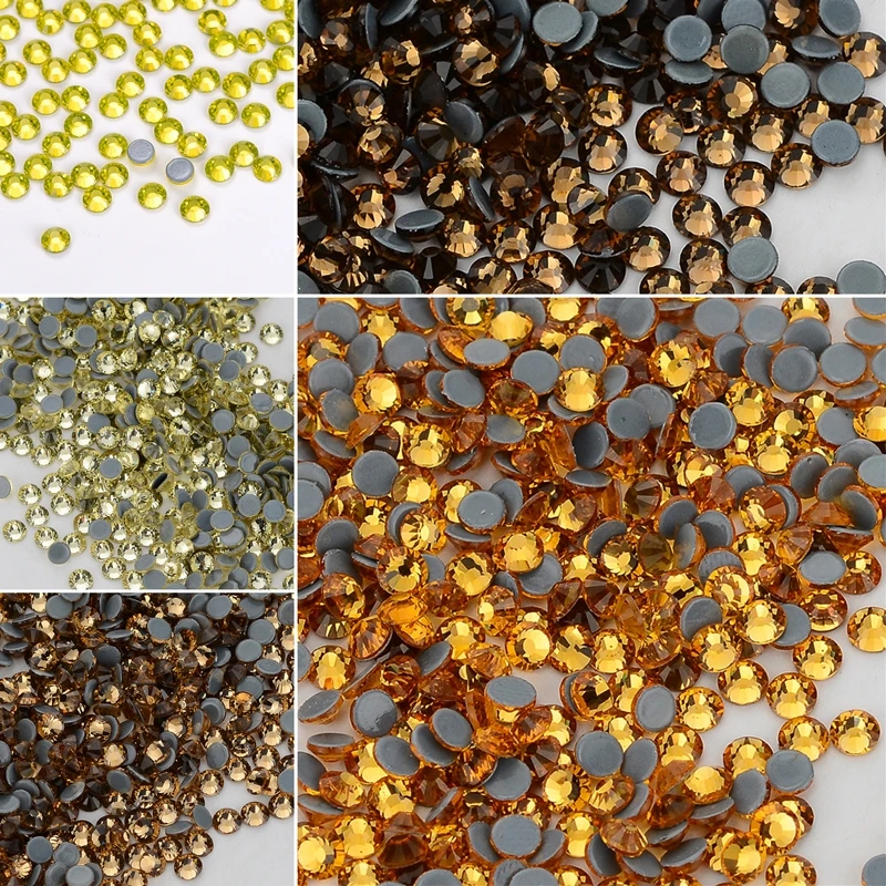 Yellow High Quality Ss6-ss30 Glass Flatback Rhinestone Gold Glitter ...