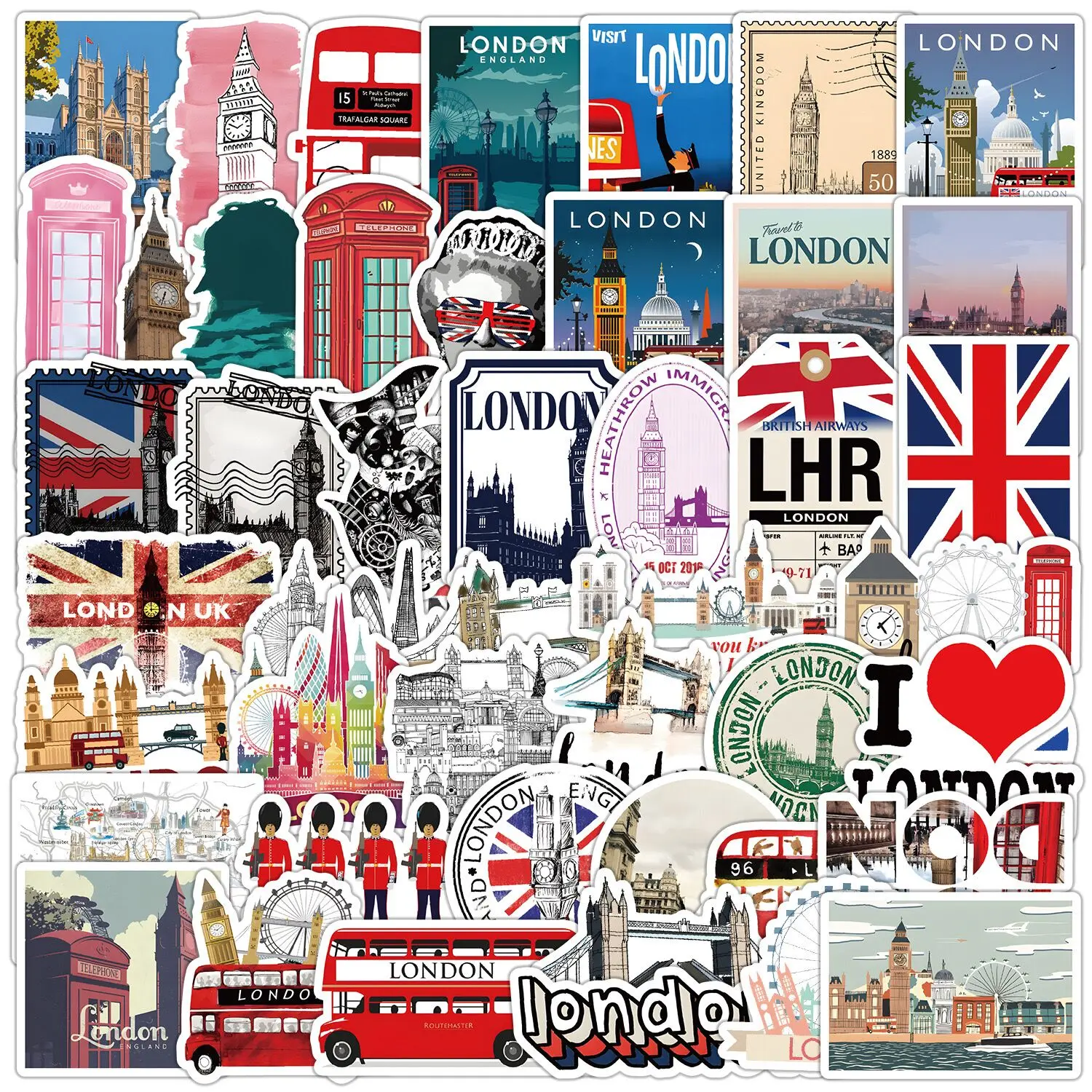 10-50PCS-Vintage-British-style-London-Travel-Stickers-Aesthetic-City ...