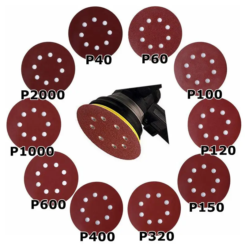 10pcs-5inch-8Holes-Round-Sandpaper-Sanding-Disc-40-60-80-100-240-320 ...