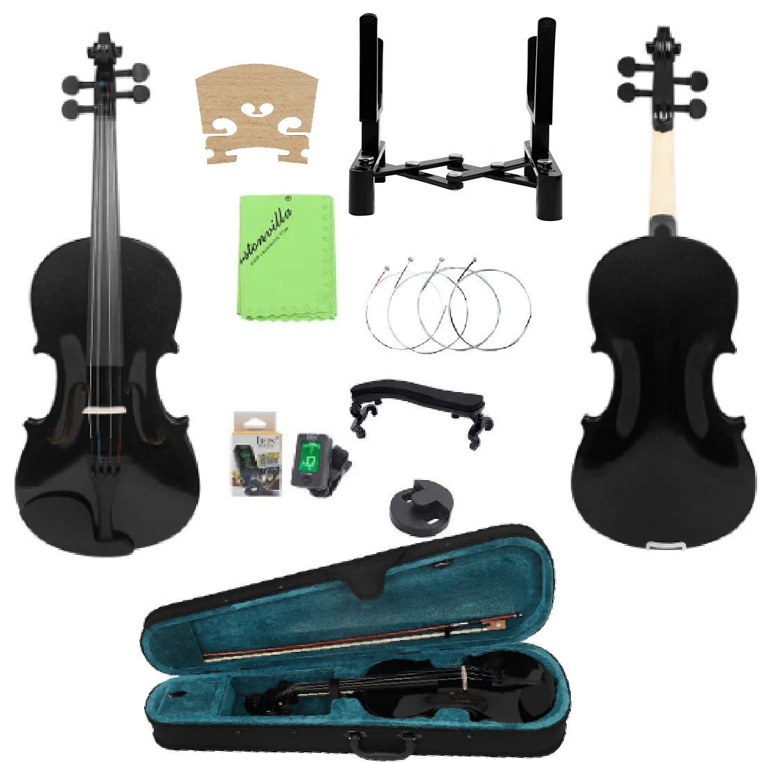 4-4-Black-Violin-Acoustic-Solid-Wood-Violino-Professional-Stringed ...