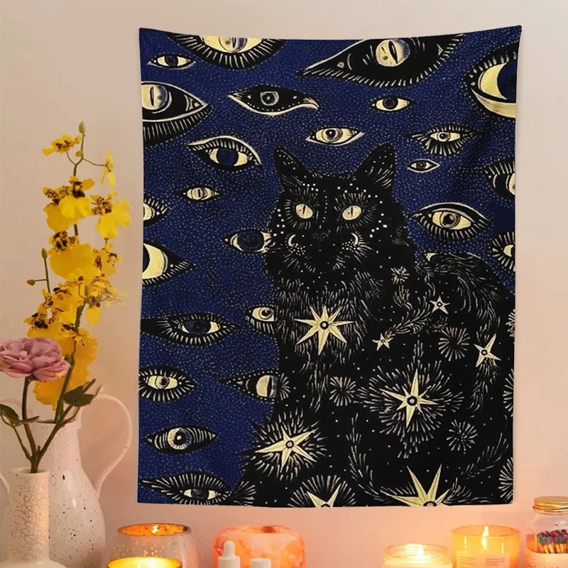 Cat Coven Tapestry Printed Witchcraft Hippie Wall Hanging Bohemian Wall ...
