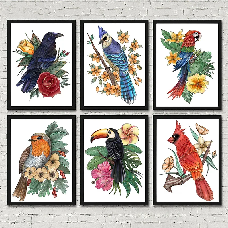 Botanical Watercolor Birds Toucan Tropical Bird Poster Prints Jungle ...