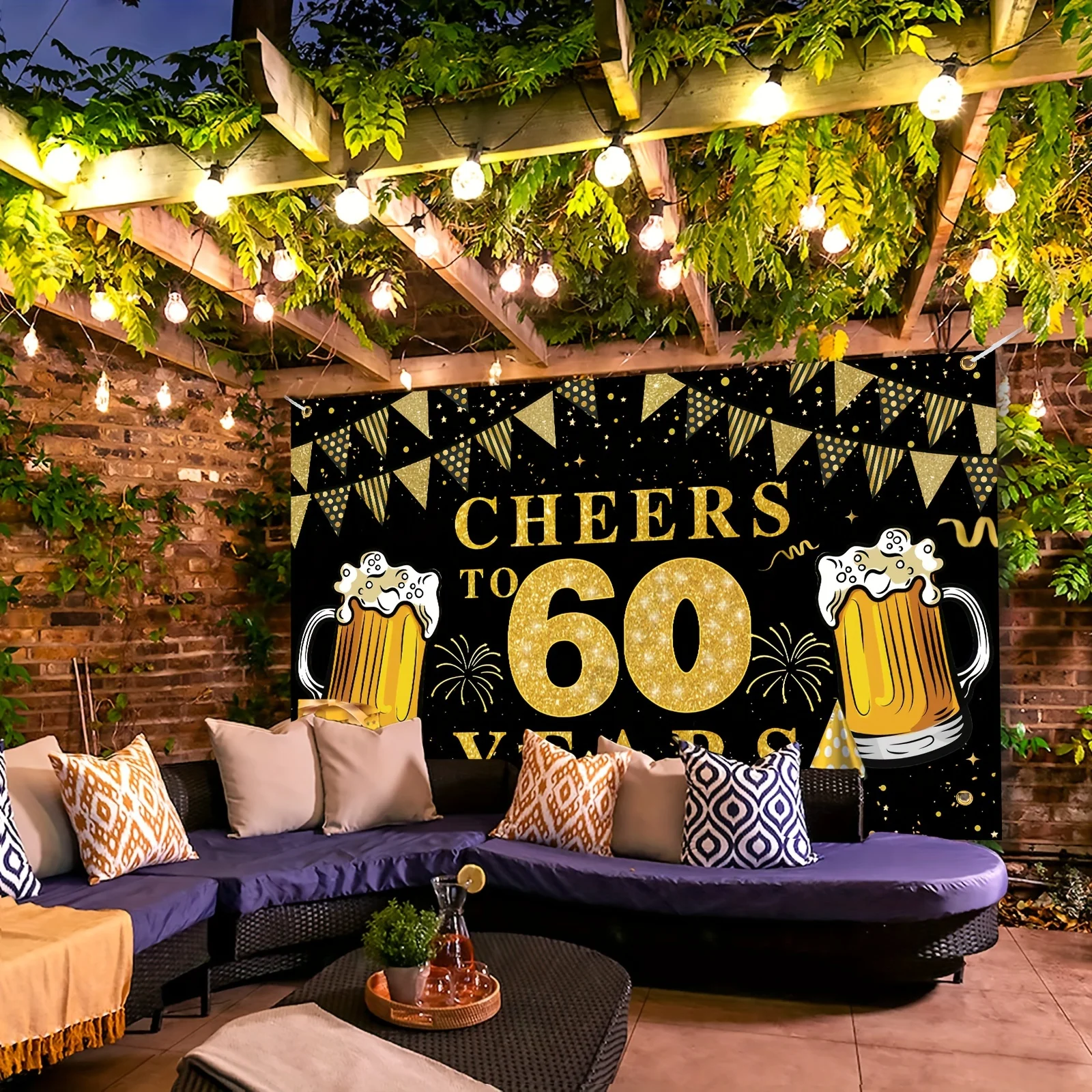 Happy 60th Birthday banner background party decoration, Black gold ...