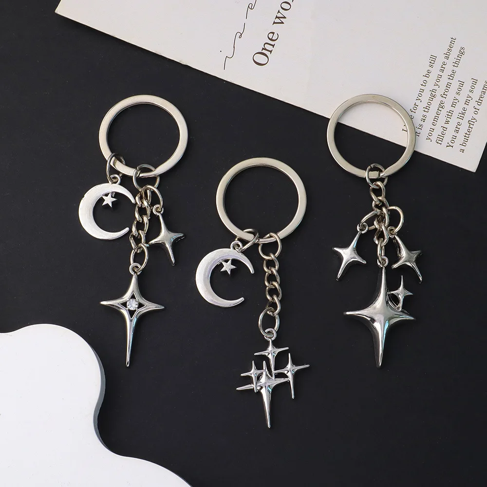 Llaveros Y2K de moda, llaveros de Metal con forma de estrella y Luna ...