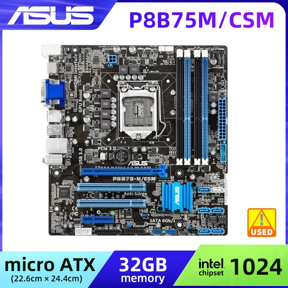 Lga 1155 placa mãe asus p8b75m/csm ddr3 placa mãe 1155 intel b75 b75m núcleo i3 i5 i7 cpu ddr3 ...