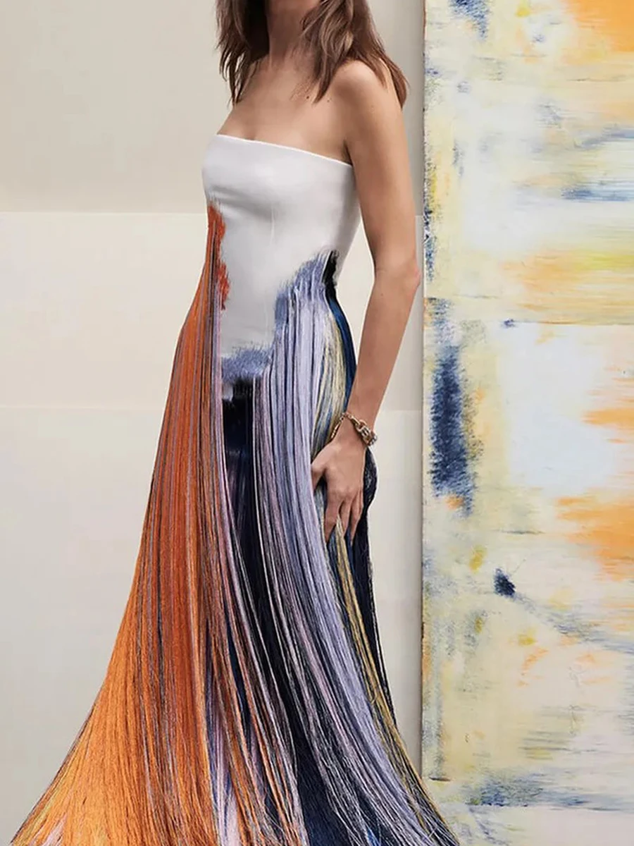 Top de tubo con estampado de borlas, vestido largo de fiesta con ...