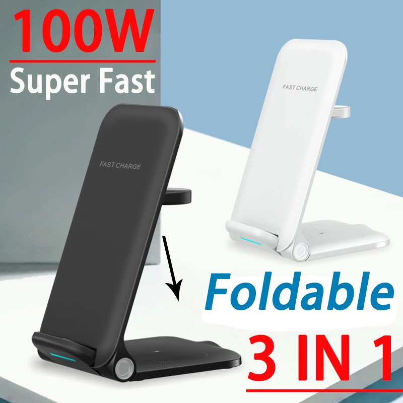 Estación de carga inalámbrica 3 en 1, soporte de base de carga rápida plegable para iPhone 14 ...