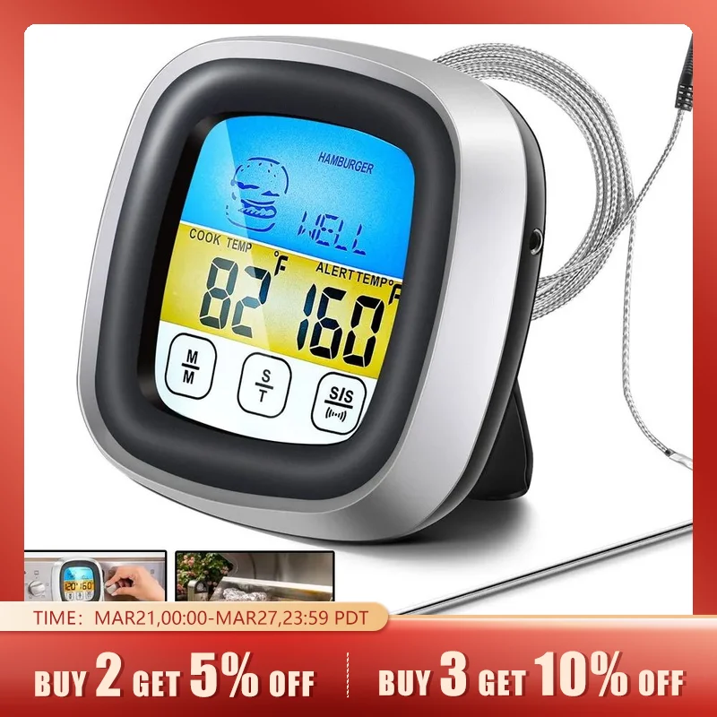 Digital Kitchen Thermometer Probe Touch Screen Meat Barbecue Food ...