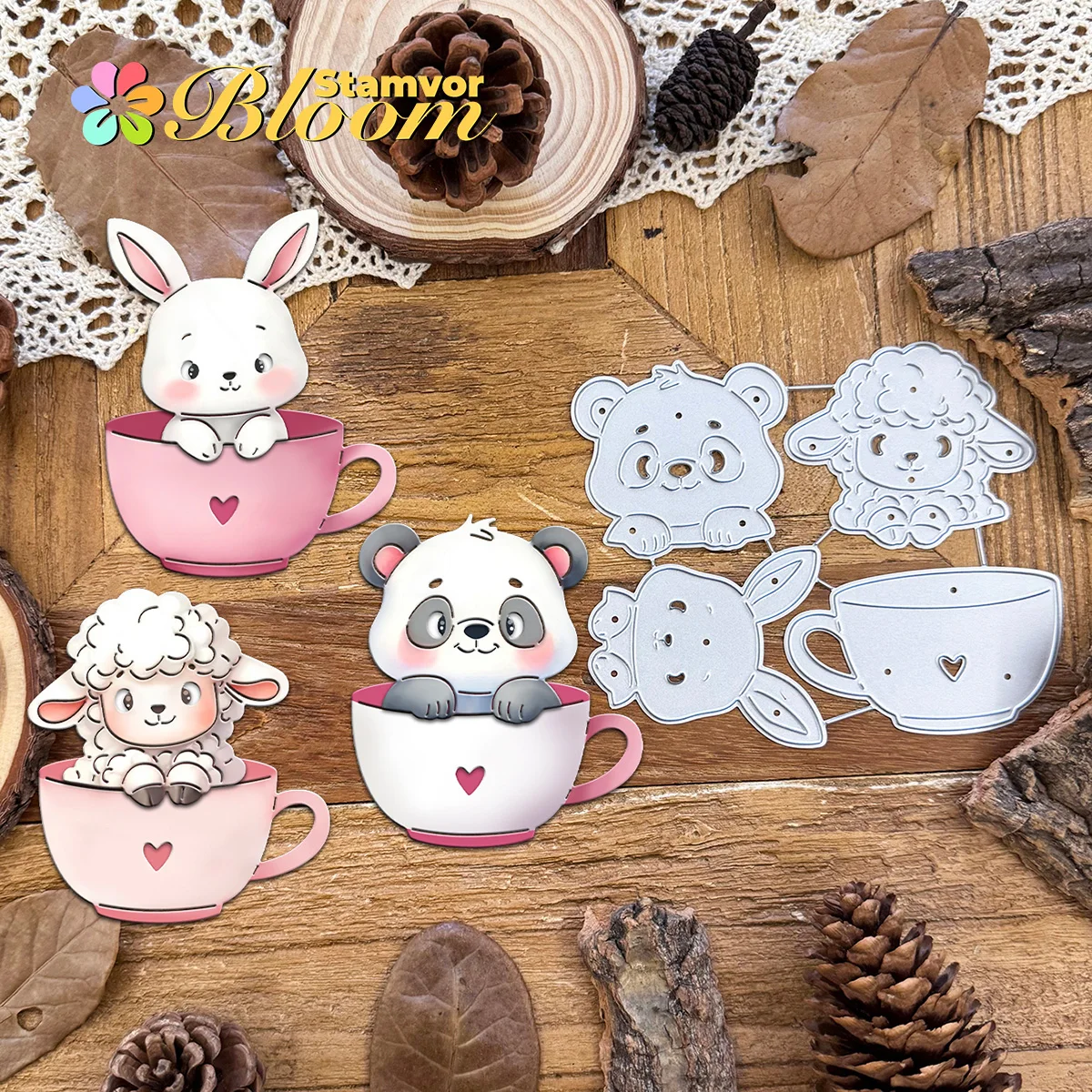Original Lovely Love Cup Animals Panda Bunny Sheep Metal Cutting Dies ...
