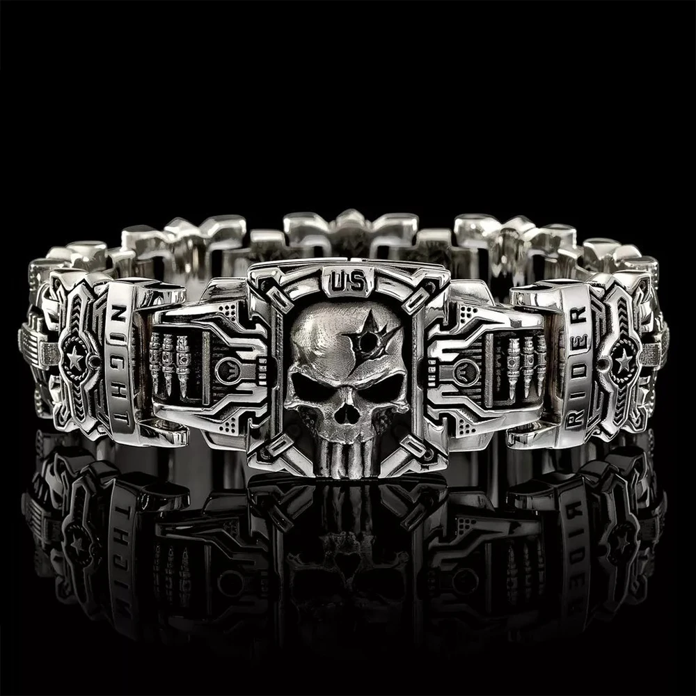 Retro-Fashion-Domineering-Skull-Pulseira-para-Homens-Punk-Rock-Charme ...