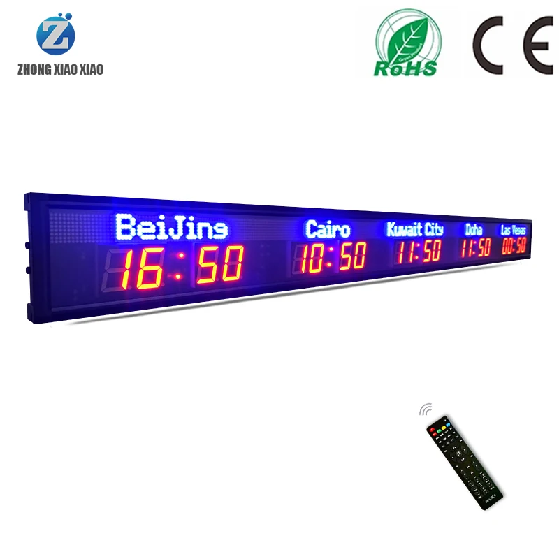 High-Quality-World-Clock-5-Time-Zone-LED-Clock-Wall-Mounted-Digital ...