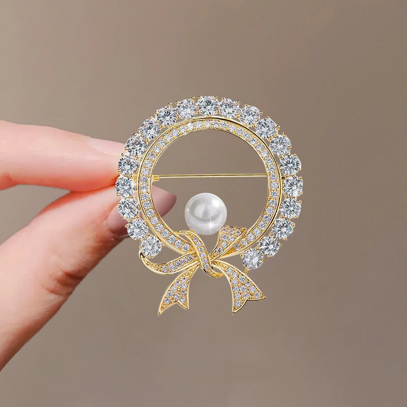 Female-Round-White-Crystal-Pearl-Cute-Bowknot-Brooches-For-Women ...