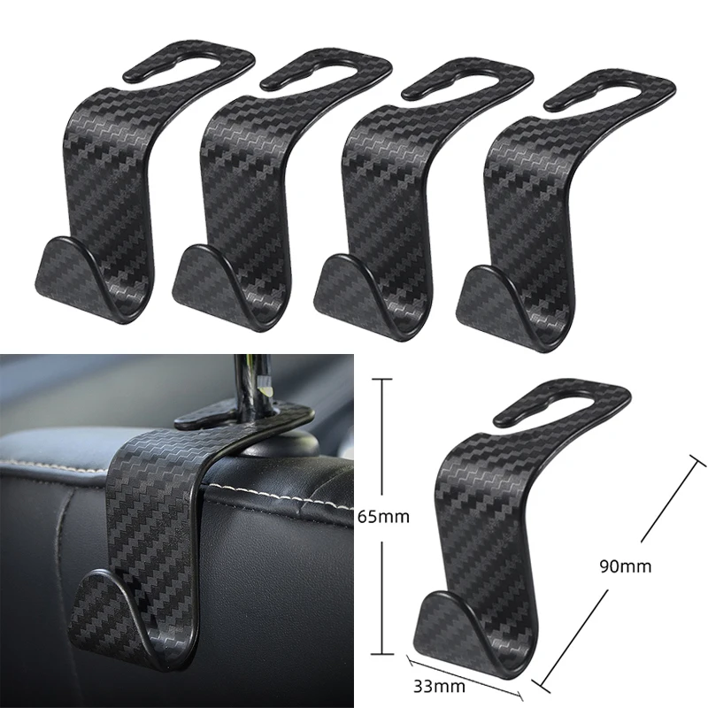 4Pcs-Carbon-Fibre-Hook-Car-Seat-Headrest-Hooks-Storage-Hanger-Universal ...