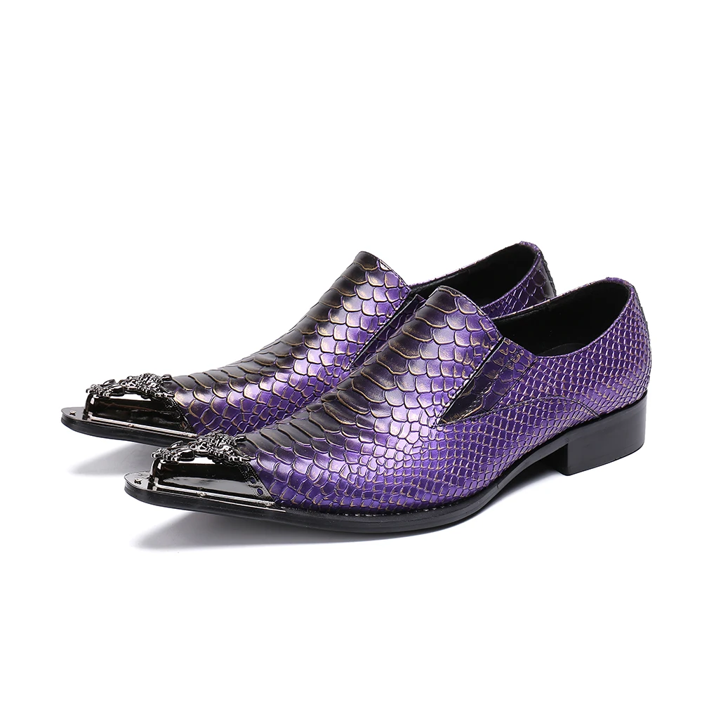Fashion-Purple-Snake-Grain-Genuine-Leather-Men-Party-Dress-Shoes-Metal ...