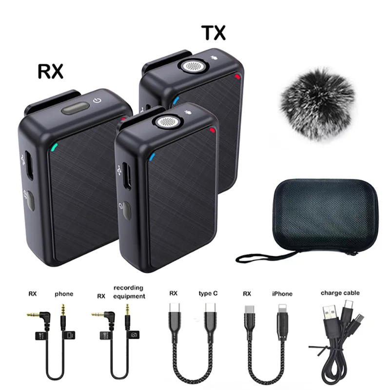 Wireless Lavalier Recording Microphone Dual Channel Lapel Mic System ...