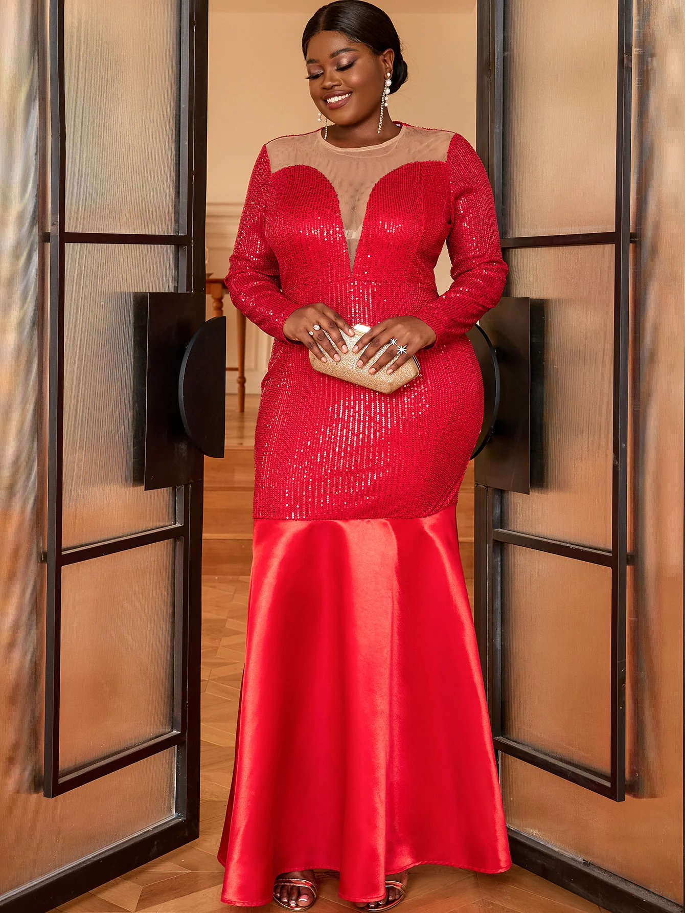 Women-Sequin-Maxi-Party-Dresses-Wrap-Hip-Tight-Mermaid-O-Neck-Mesh ...