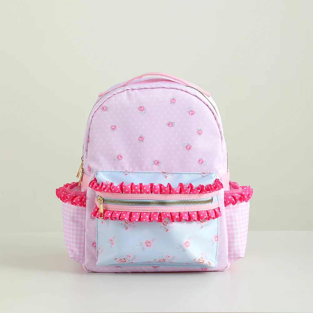 Ruffle-Girls-Backpack-Floral-Canvas-Polka-Dot-Plaid-Lining-Large ...