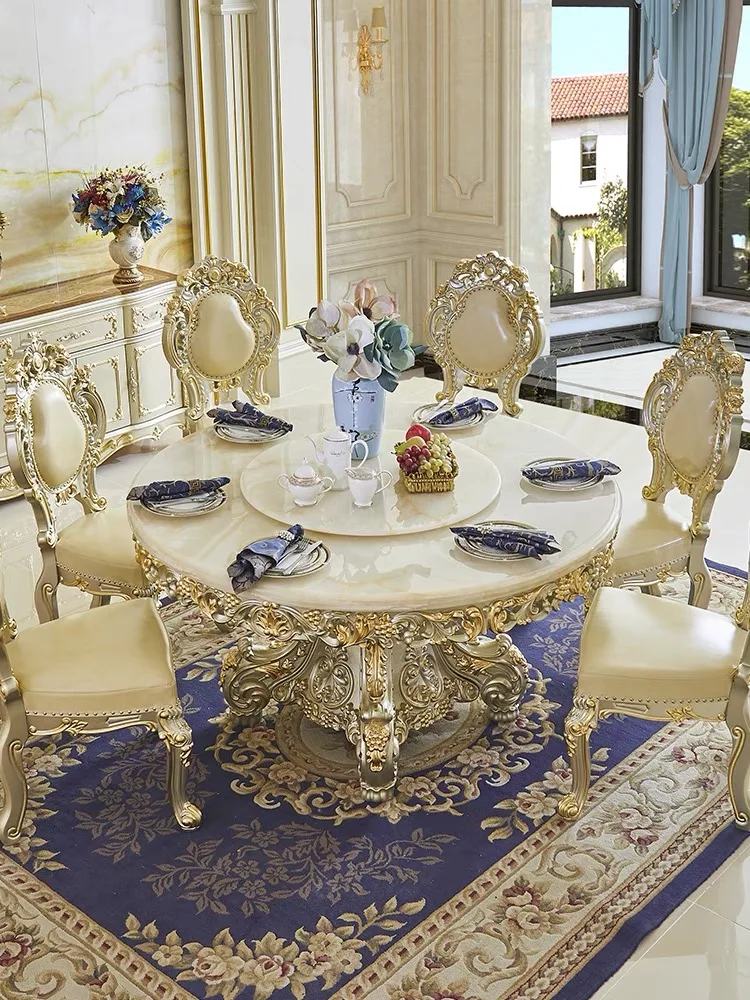 European-style-marble-dining-table-and-chair-combination-round-table ...