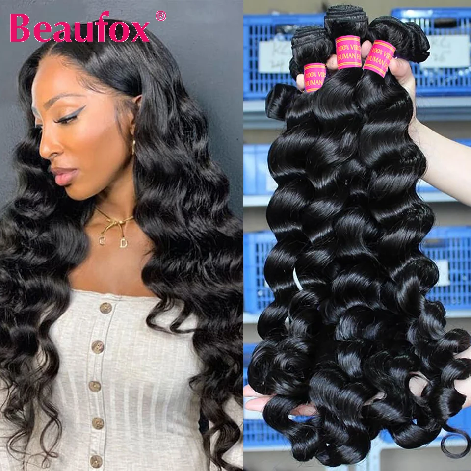 Beaufox 32 Inch Human Hair Bundles Loose Wave Bundles Indian Hair Weave ...