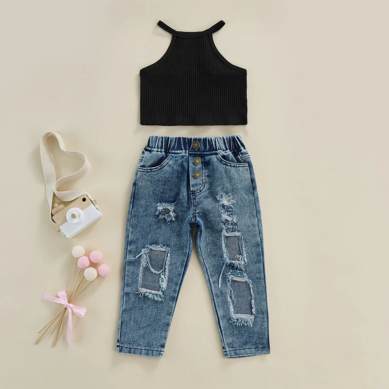2Pcs-Girls-Summer-Outfits-Fashion-Kids-Off-Shoulder-Sleeveless-Tank ...