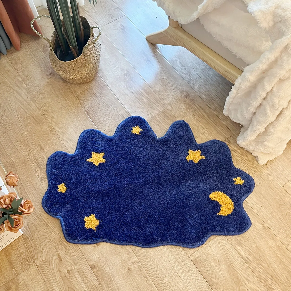 Starry-Night-Sky-Tufting-Rug-Navy-Blue-Handmade-rug-with-Celestial-Moon ...