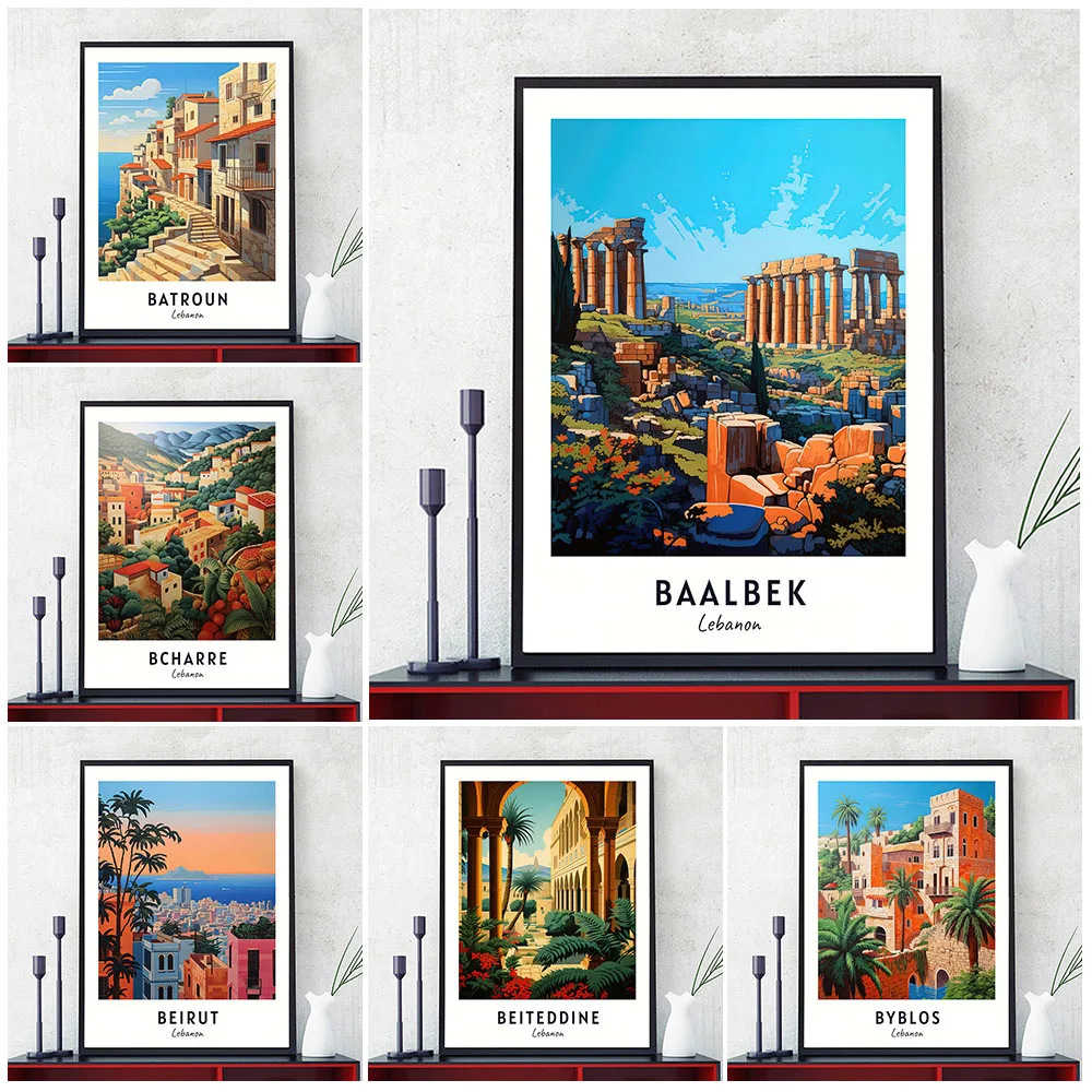 Lebanon-Travel-Wall-Art-Canvas-Painting-Baalbek-Sidon-Beirut-Batroun ...