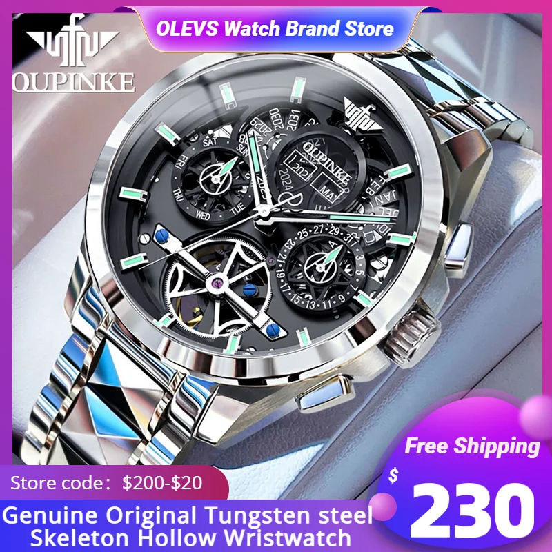 OUPINKE Original Automatic Mechanical Watch for Men Tungsten steel ...