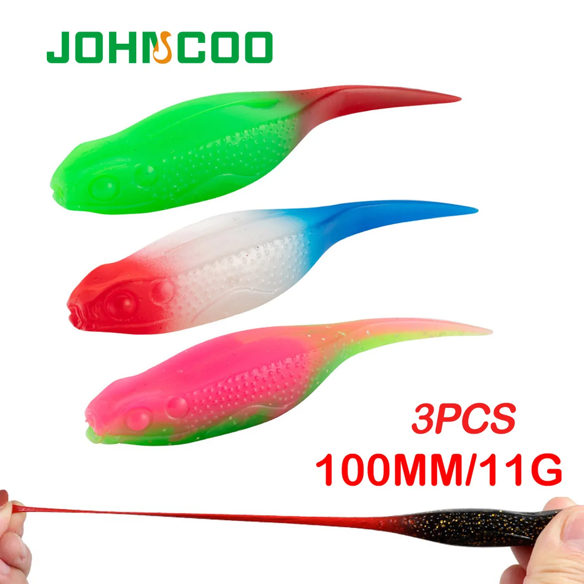 JOHNCOO-3pcs-10cm-11g-Floating-TPR-Soft-Bait-Fishing-Lure-Straight-Tail ...