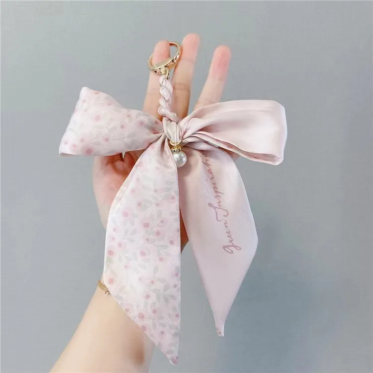 Internet-Celebrity-Scarf-Bow-Key-Chain-For-Men-Women-Creative-Pearl ...