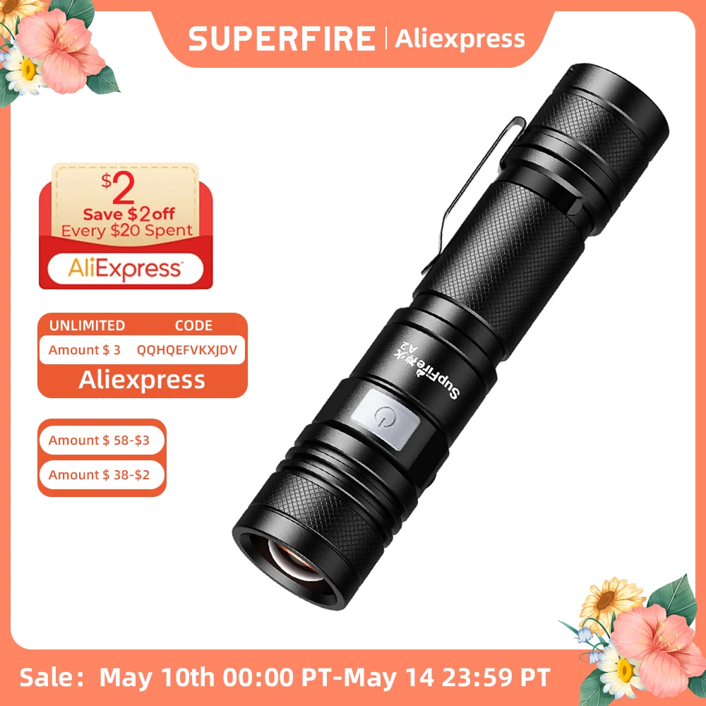 SUPERFIRE linterna LED ultrabrillante con cuentas de lámpara de mano ...