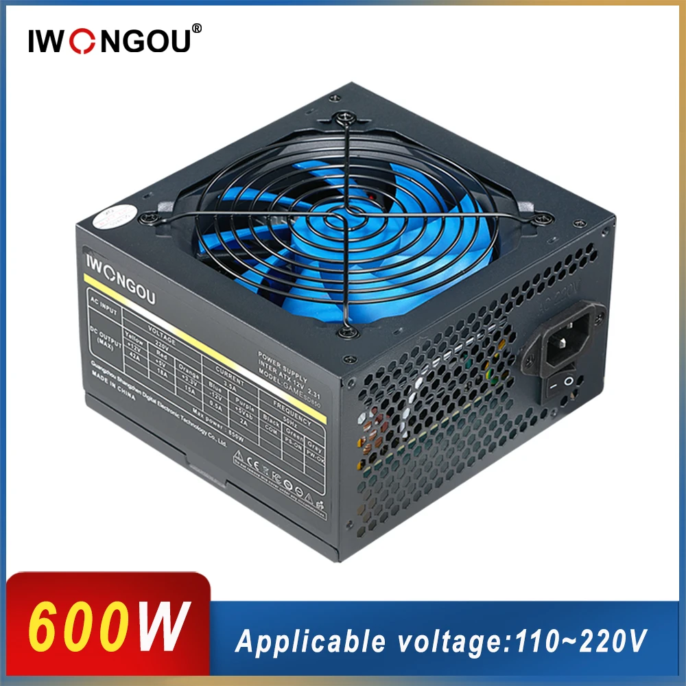 IWONGOU 전원 공급 장치 600w, Pc Atx Pico Psu 24 핀 12v 활성 PFC 정격, 실제 600w ...