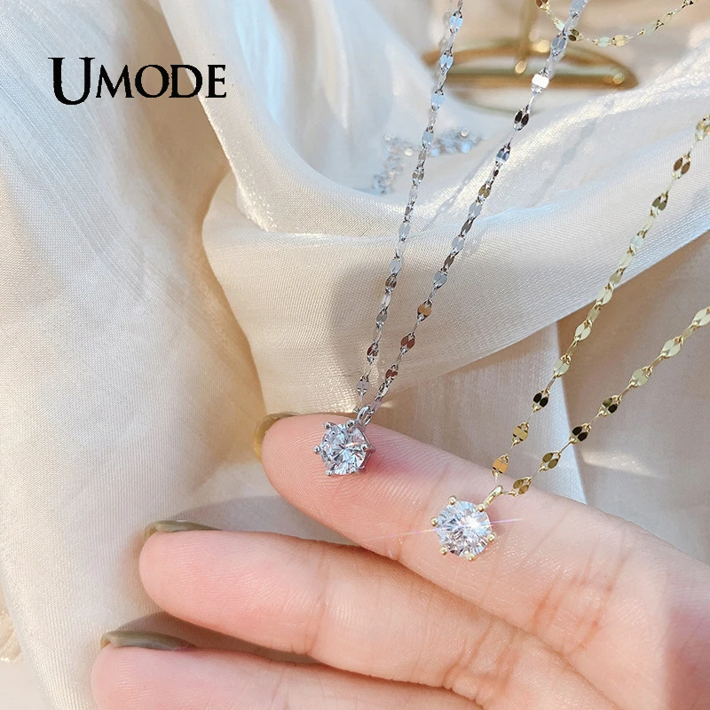 UMODE-Gold-white-Color-Round-Cubic-Zirconia-Necklace-for-Women-Female ...