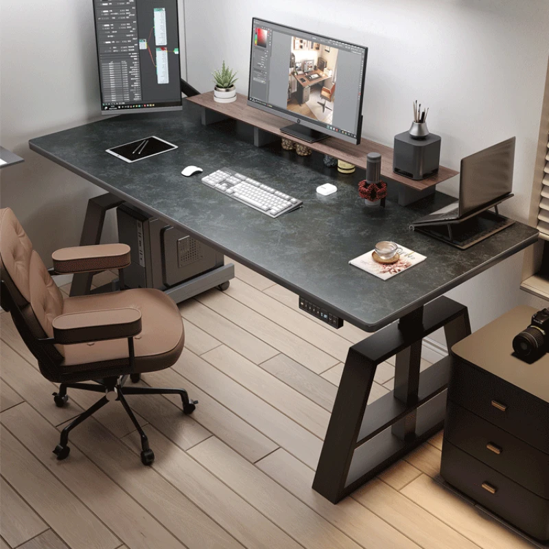 Black-Stone-Plate-Electric-Lifting-Desk-Smart-Automatic-Desk-Simple ...