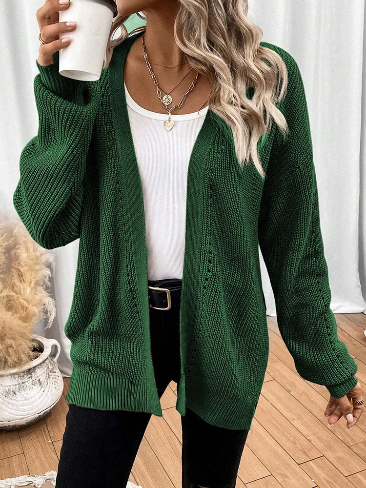 Women's Monochromatic Knitted Cardigan Sweater Mid-Length Fashionable ...