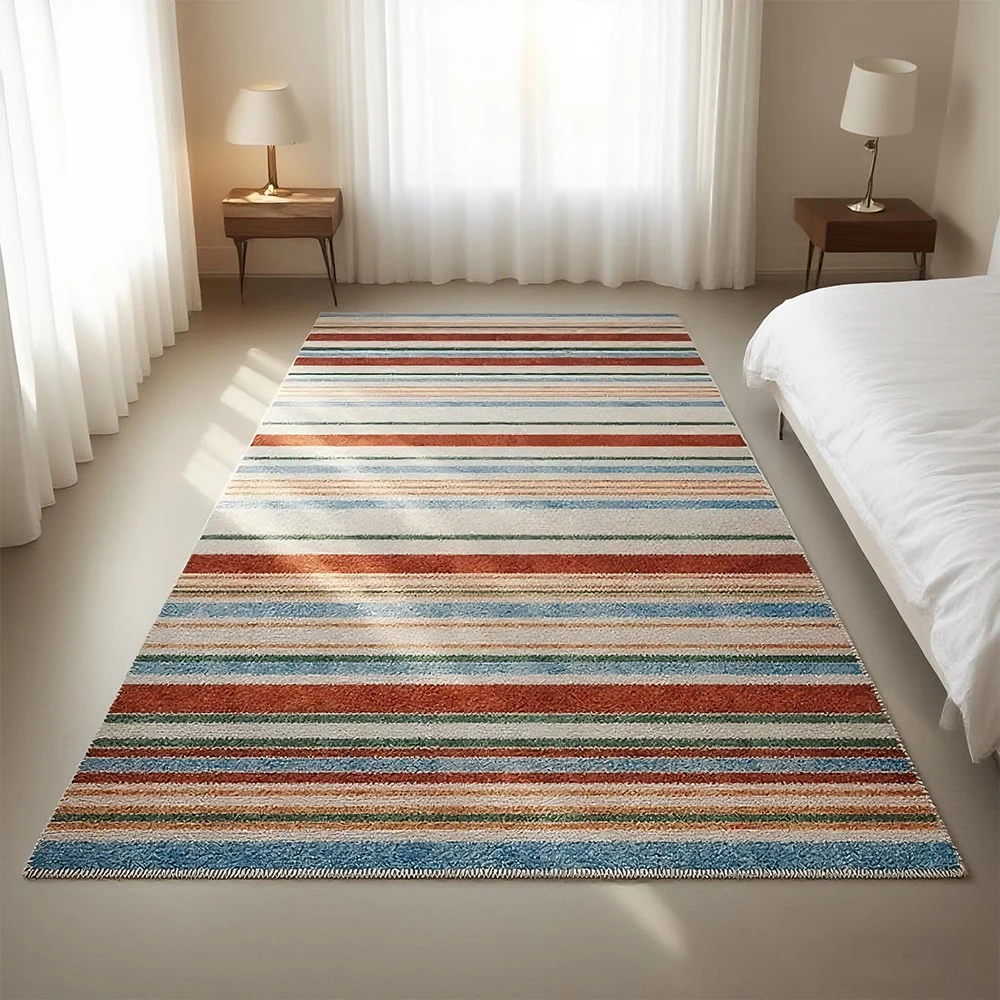 Modern Colorful Geometric striped Bedside carpet Non-Slip Rug Polyester ...