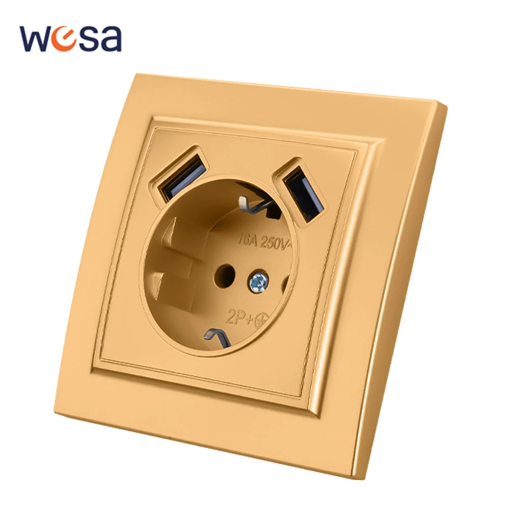 WESA-Gold-Dual-USB-Power-Sockets-2-1A-EU-Standard-Electrical-Outlett ...