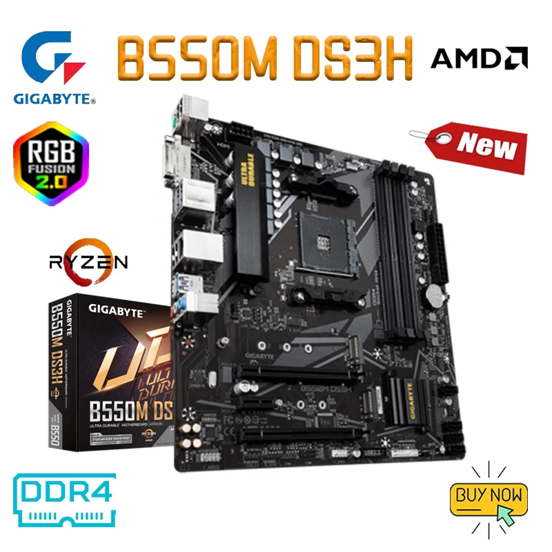 Amd b550 placa mãe gigabyte b550m ds3h mainboard pci e 4.0 m. 2 suporte ...