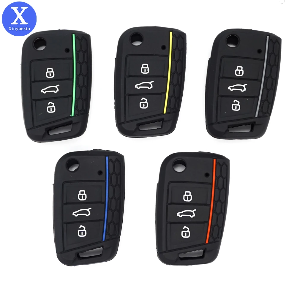 Xinyuexin-Car-Key-Cover-Silicone-Case-for-VW-Golf-7-MK7-3-Buttons-Flip ...