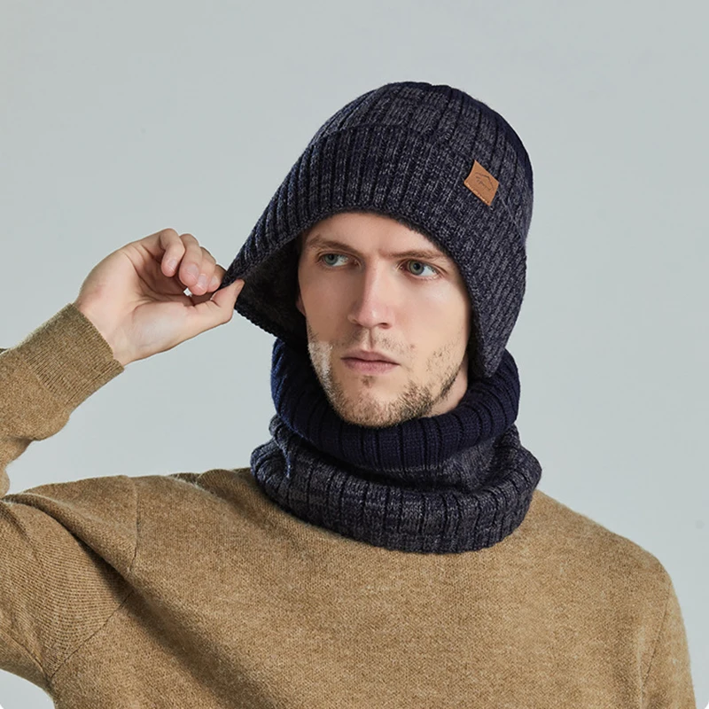 Winter Hats Scarf Set For Women Men Plush Knitted Hat Neck Warm Snow ...