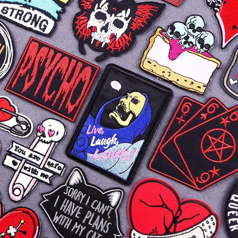 Skull-Punk-Horror-Patch-Iron-On-Embroidered-Patches-For-Clothing ...