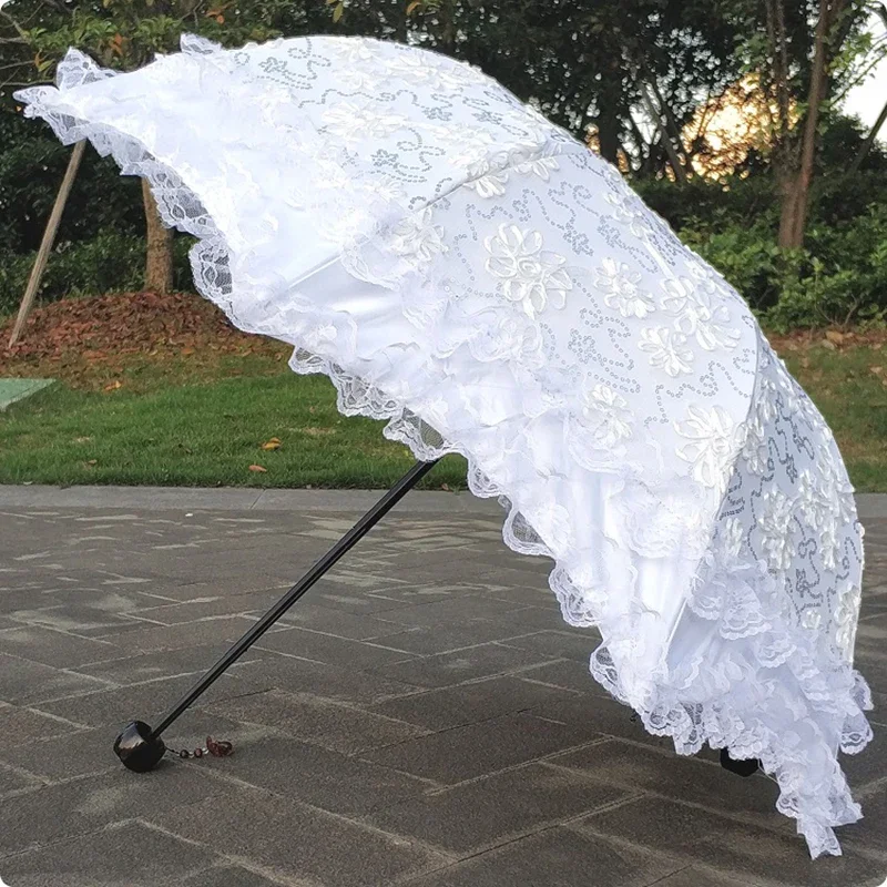 Vintage Luxury Double Layer Lace Flower Sun Parasol Woman Travel Strong ...