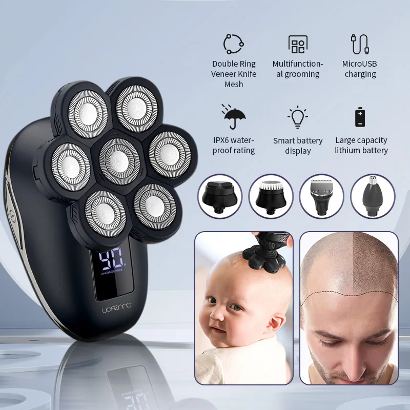 5 In 1 Bald Head Electric Shaver Beard Nose Hair Trimmer 7 Cutter ...